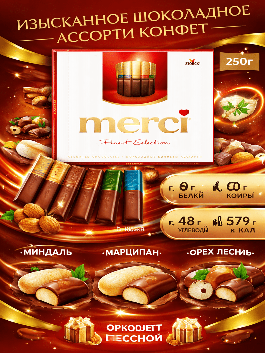 Набор шоколадных конфет Merci Finest Selection Ассорти, 250г