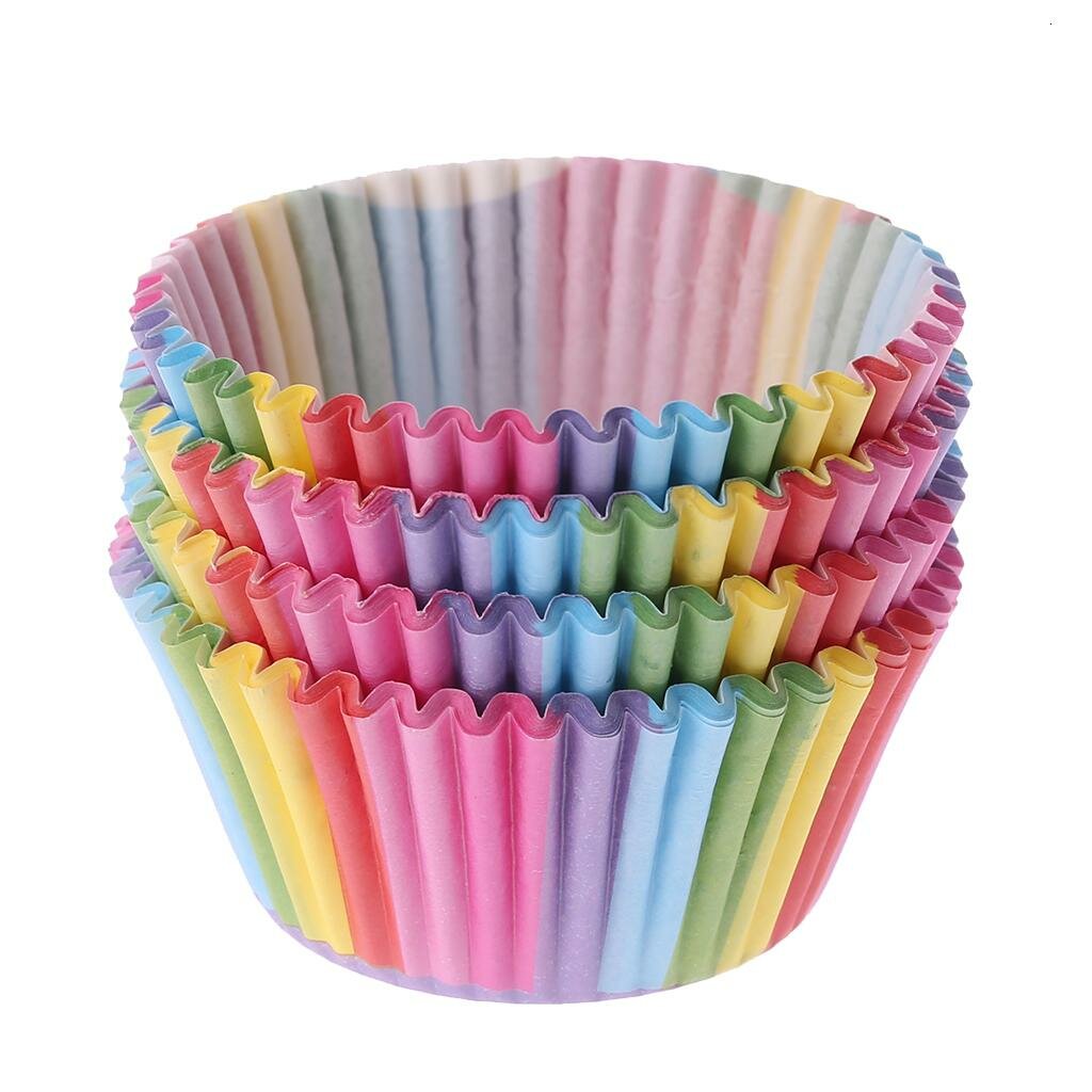 Радужные бумажные формочки для кексов, 100 шт, Много