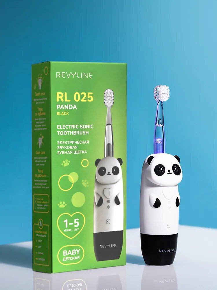 Зубная щётка для детей Revyline RL 025 PANDA, звуковая, электрическая, черная, от 1 до 5 лет