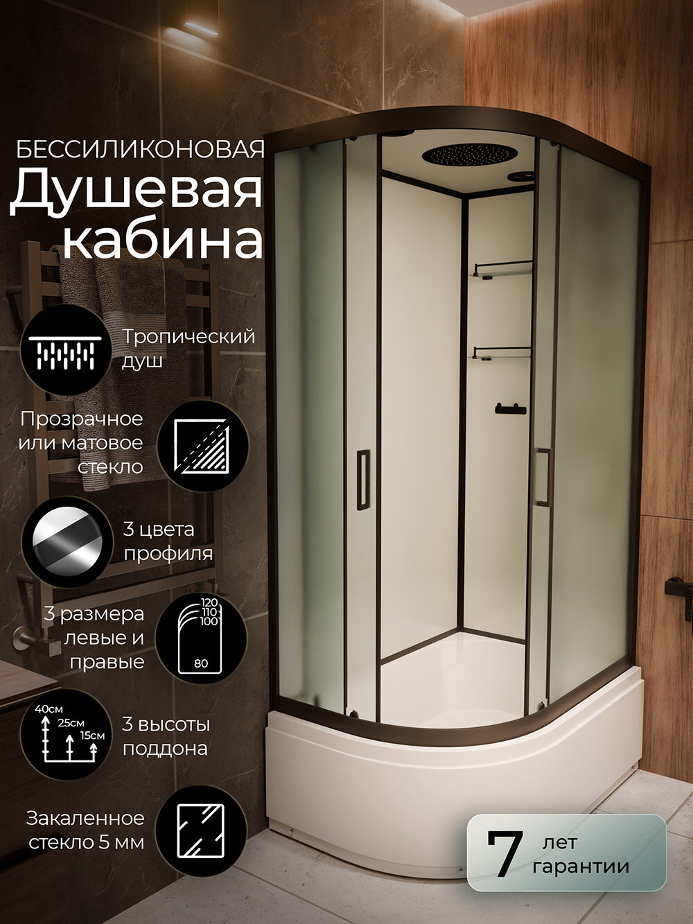 Душевая кабина Frank F412/2R М Black правосторонняя высокий поддон