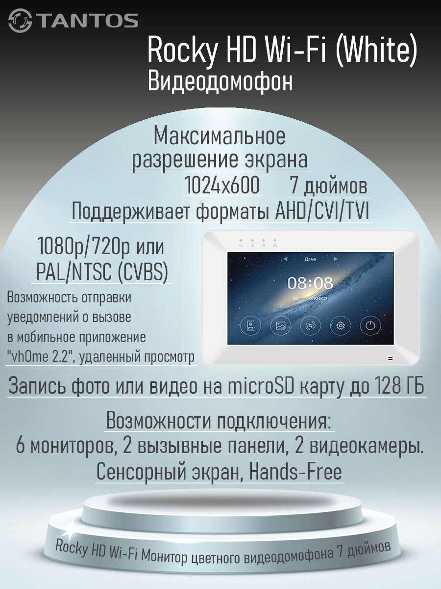 TANTOS ROCKY HD WI-FI - монитор видеодомофона 7 дюймов (черный)