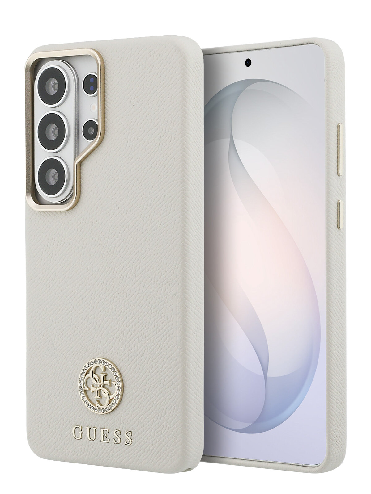 Чехол Guess на Samsung S26 Ultra, с магнитами MagSafe, из зернистой экокожи PU leather, бежевый