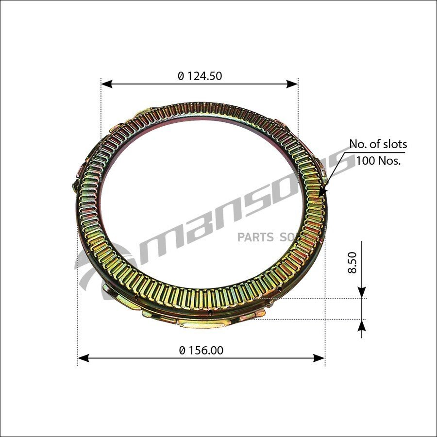 Кольцо ступицы !(м) зубчатое ABS 125x156x8.5 z=100 BPW ECO от официального дистрибьютора, MANSONS, артикул 300305