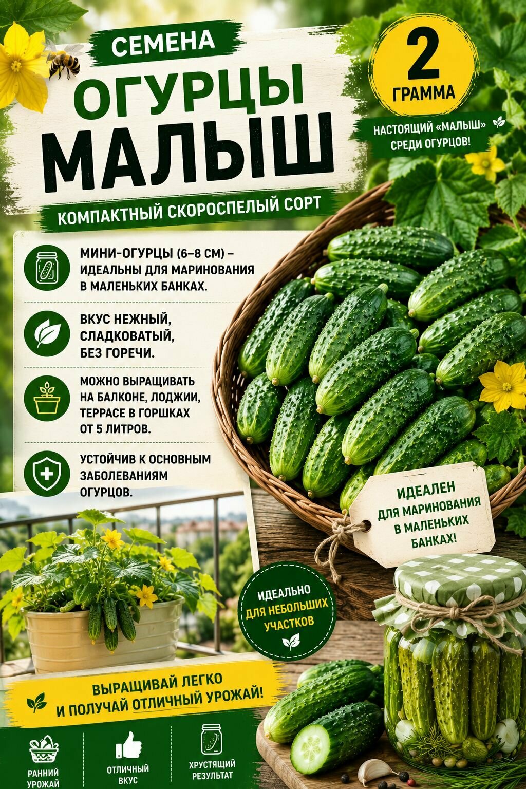 Семена Огурцы Малыш 2гр
