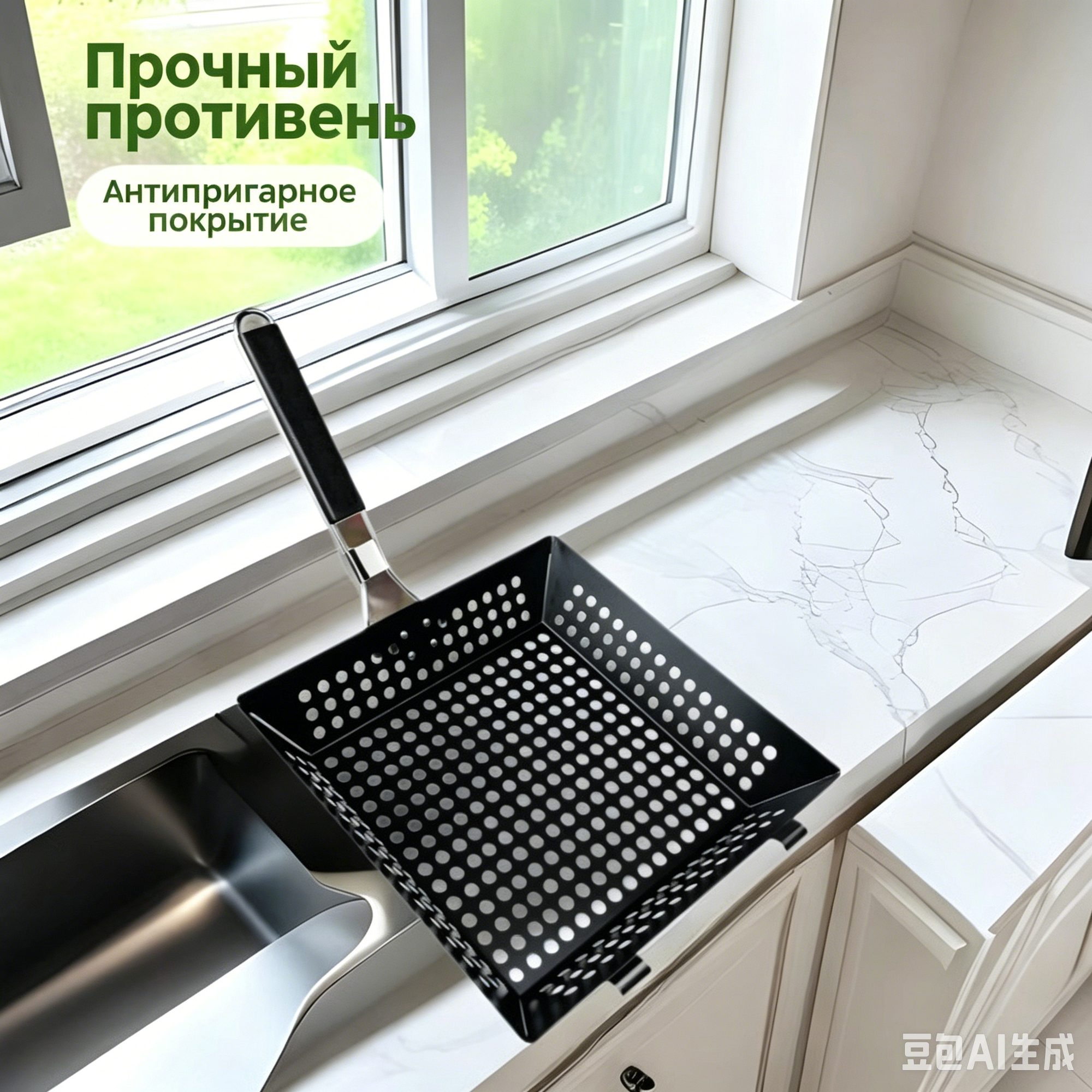 Решетка для мангала, гриля и барбекю с антипригарным покрытием для шашлыка со складной ручкой