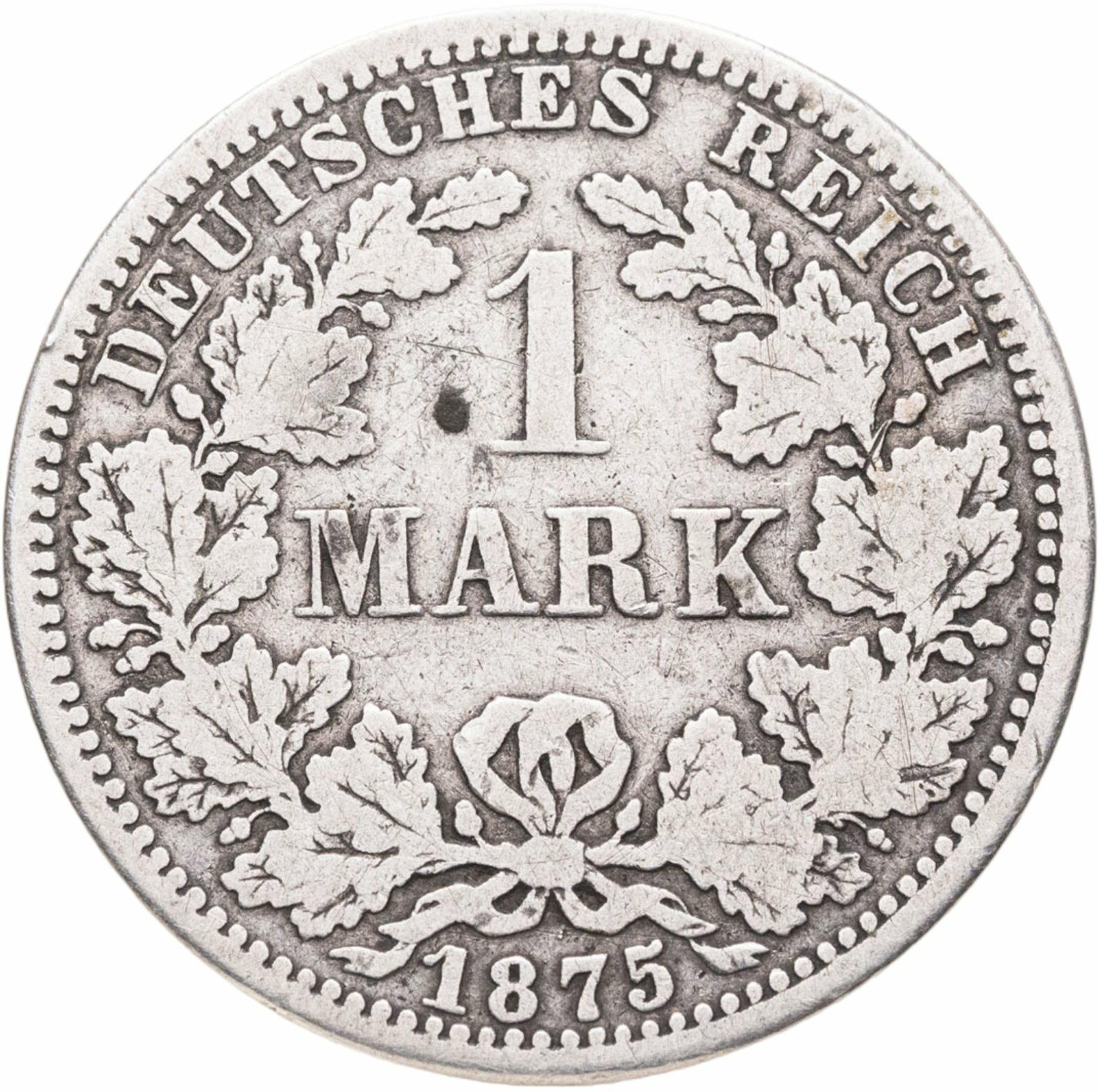 Германская империя, Пруссия 1 марка 1875 "А" - Берлин, Серебро 900, в сохранности VF