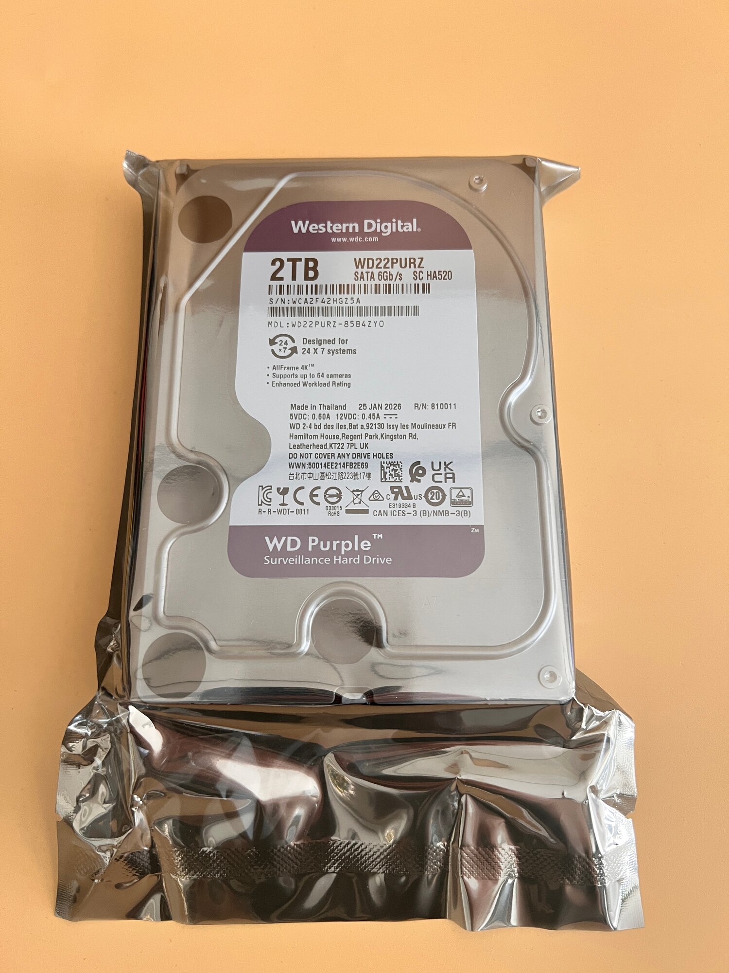 Жесткий диск HDD Western Digital WD purple WD22PURZ для видеонаблюдения