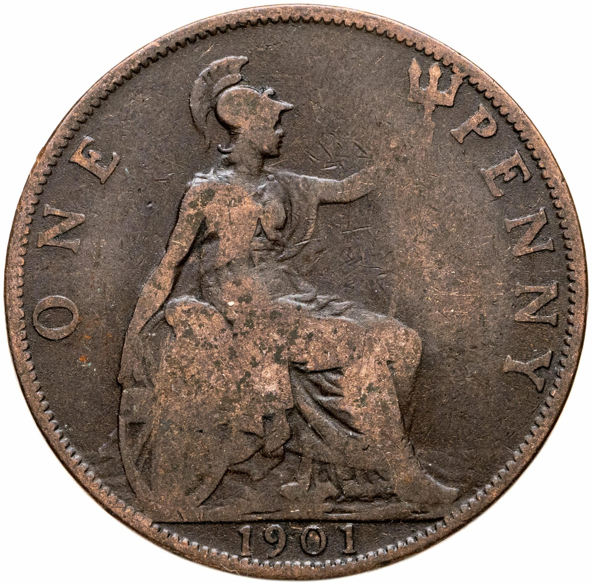 Великобритания 1 пенни penny 1901, Бронза, в сохранности F-VF