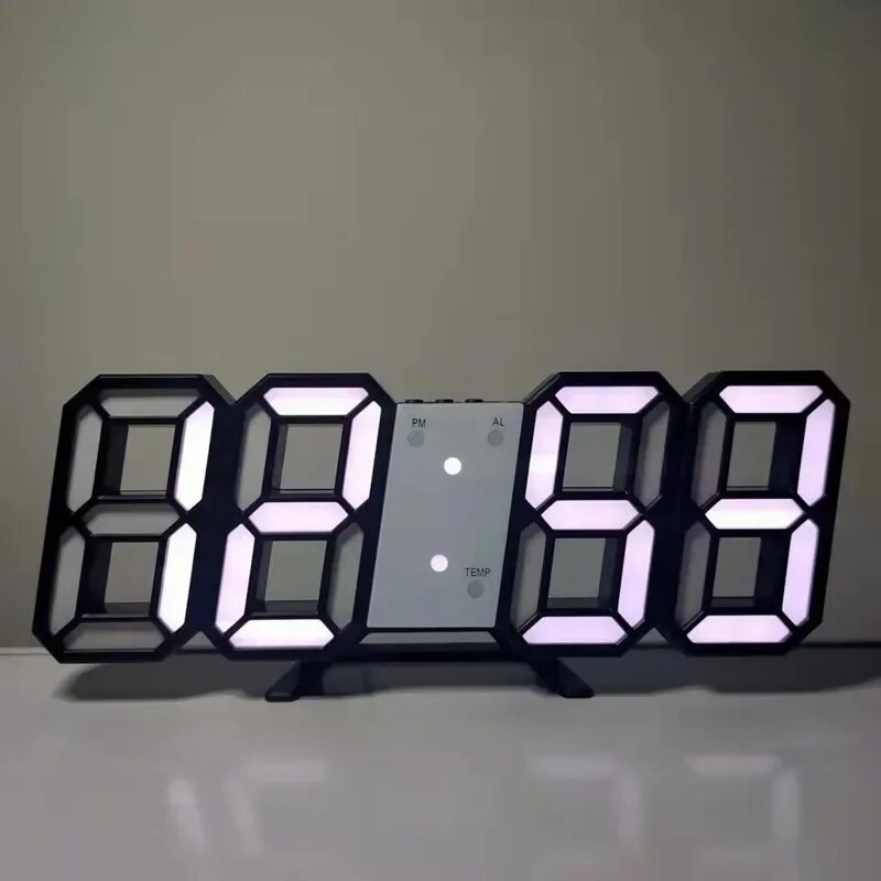 Настольные LED часы с цифровым дисплеем, черные