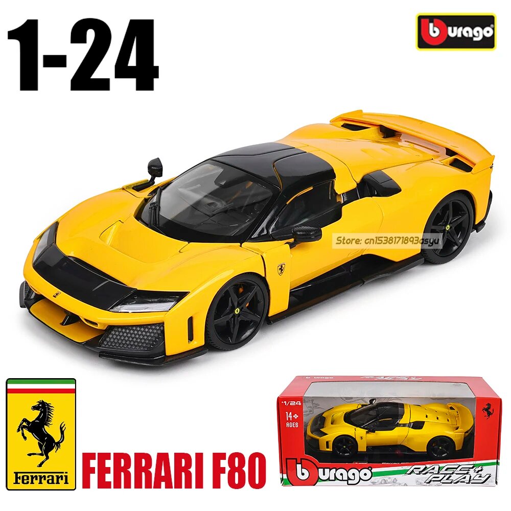 BBurago 1:24 Ferrari F80 металлическая модель автомобиля Желтый, 1-24 Ferrari F801