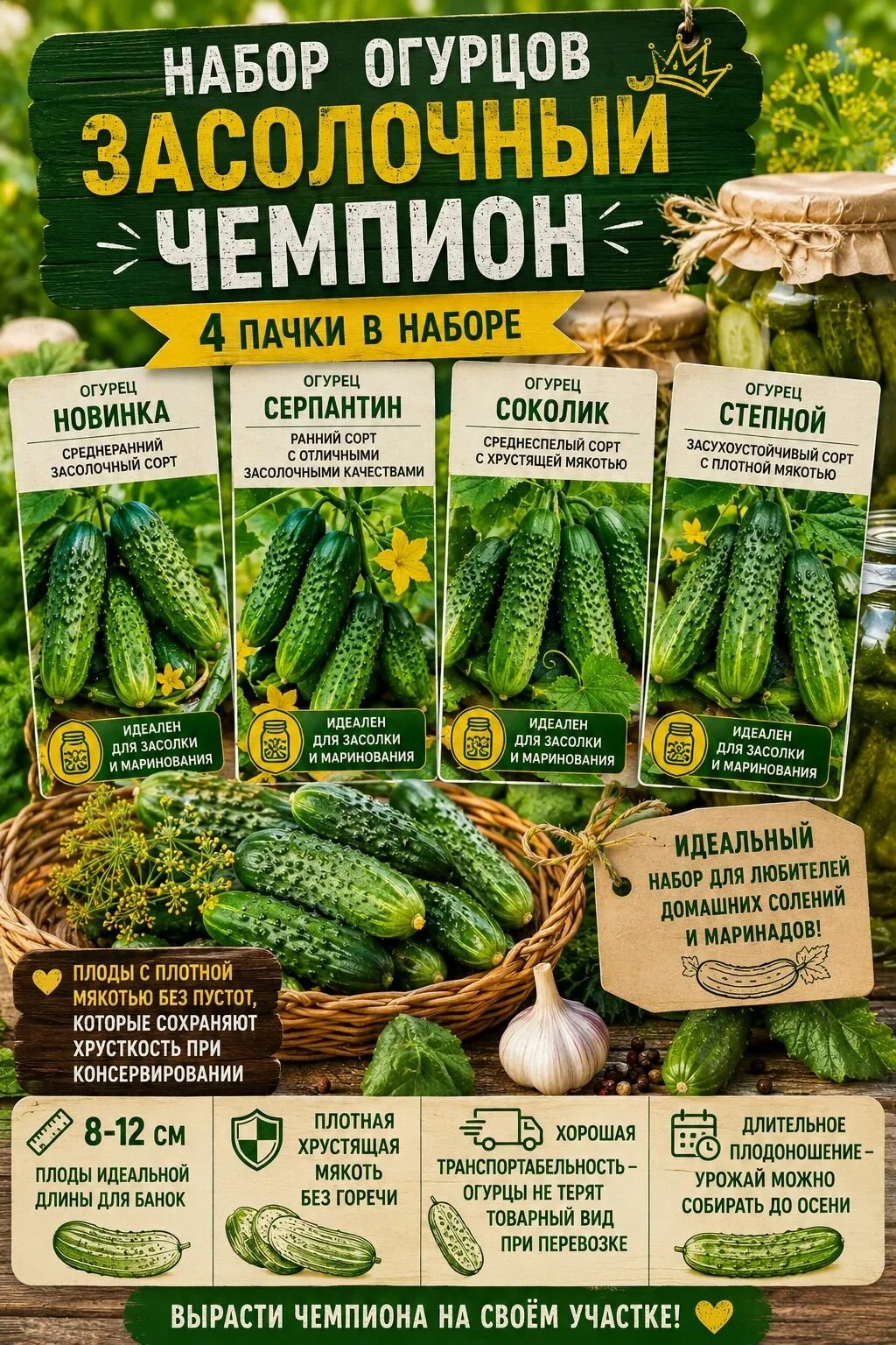 Семена Набор огурцов Засолочный чемпион 4 шт