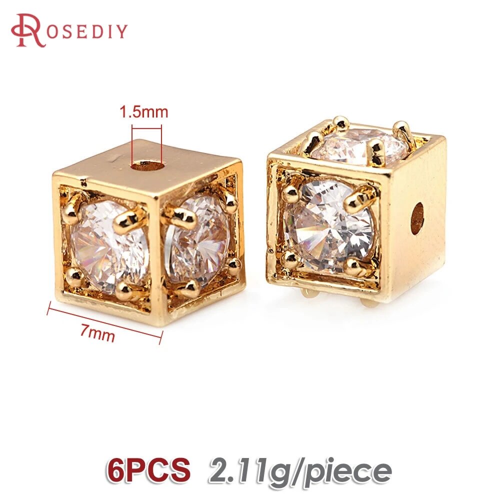 Бусины-разделители Rosediy из латуни с кубическим цирконием 8.5 мм 18K Gold Color, 7MM 6PCS