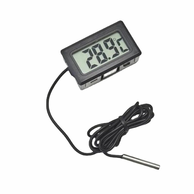 Цифровой термометр с LCD дисплеем, с выносным водозащищённым датчиком, с проводом 1 м, чёрный