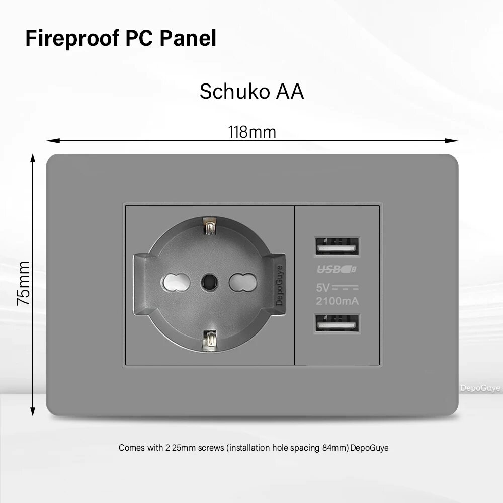 Розетка настенная Schuko AA PC, USB 5V 2.1A