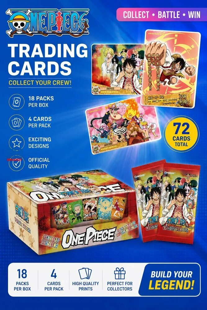 Коллекционные карточки One Piece 10 пакетов, по 3 карты в каждом, официальное издание