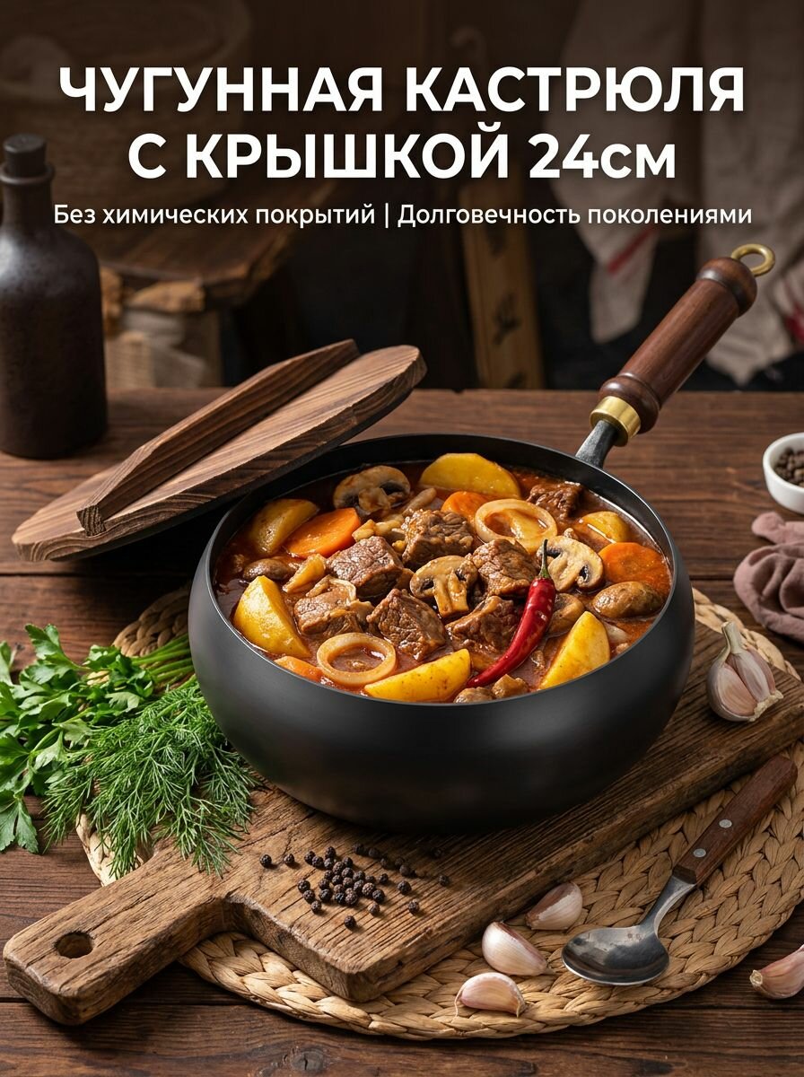 Вок, 24 см, с крышкой, с фиксированной ручкой