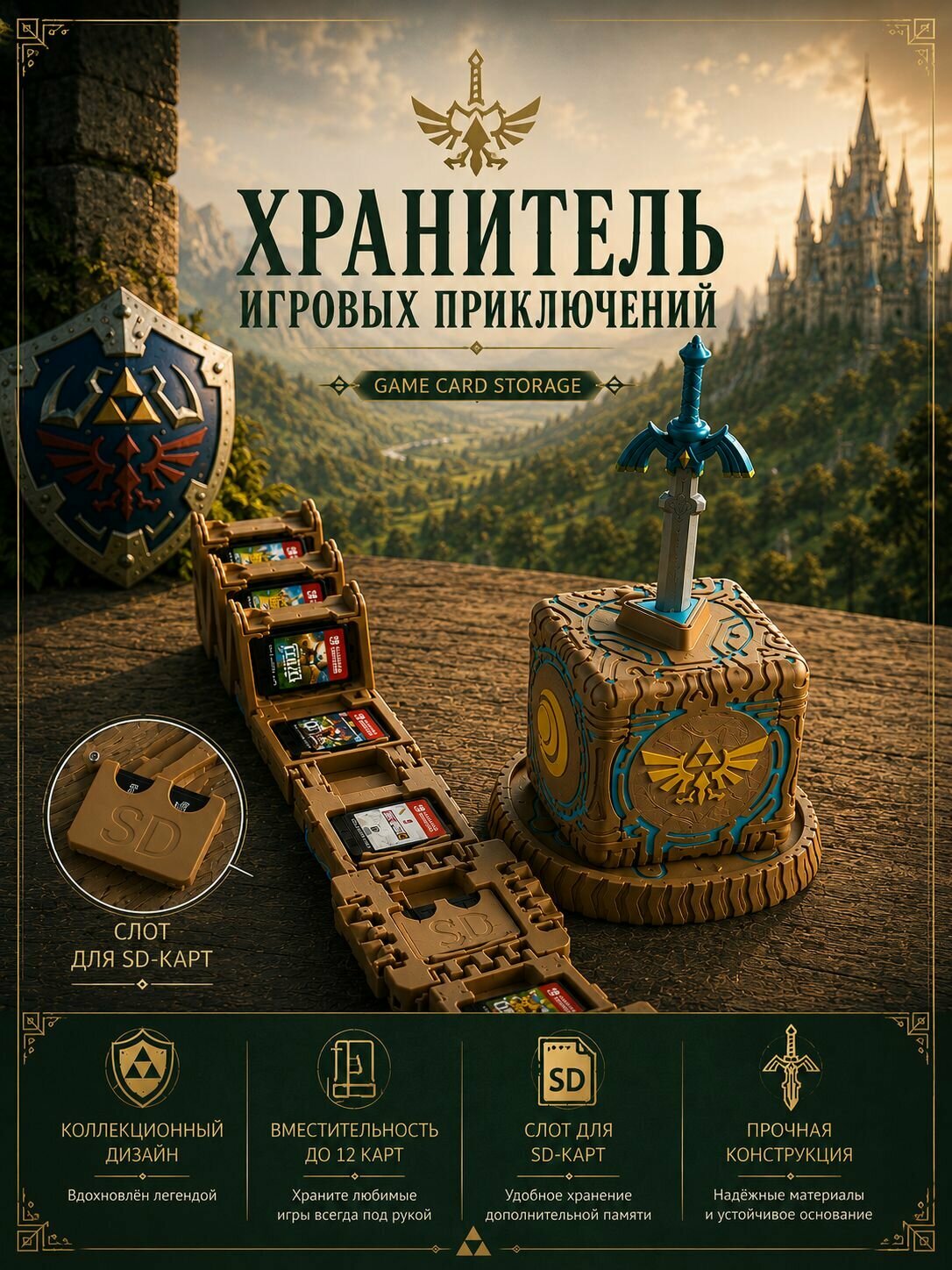 Хранитель многослотовый органайзер для SD-карт, до 12 карт, с дизайном The Legend of Zelda, для геймеров