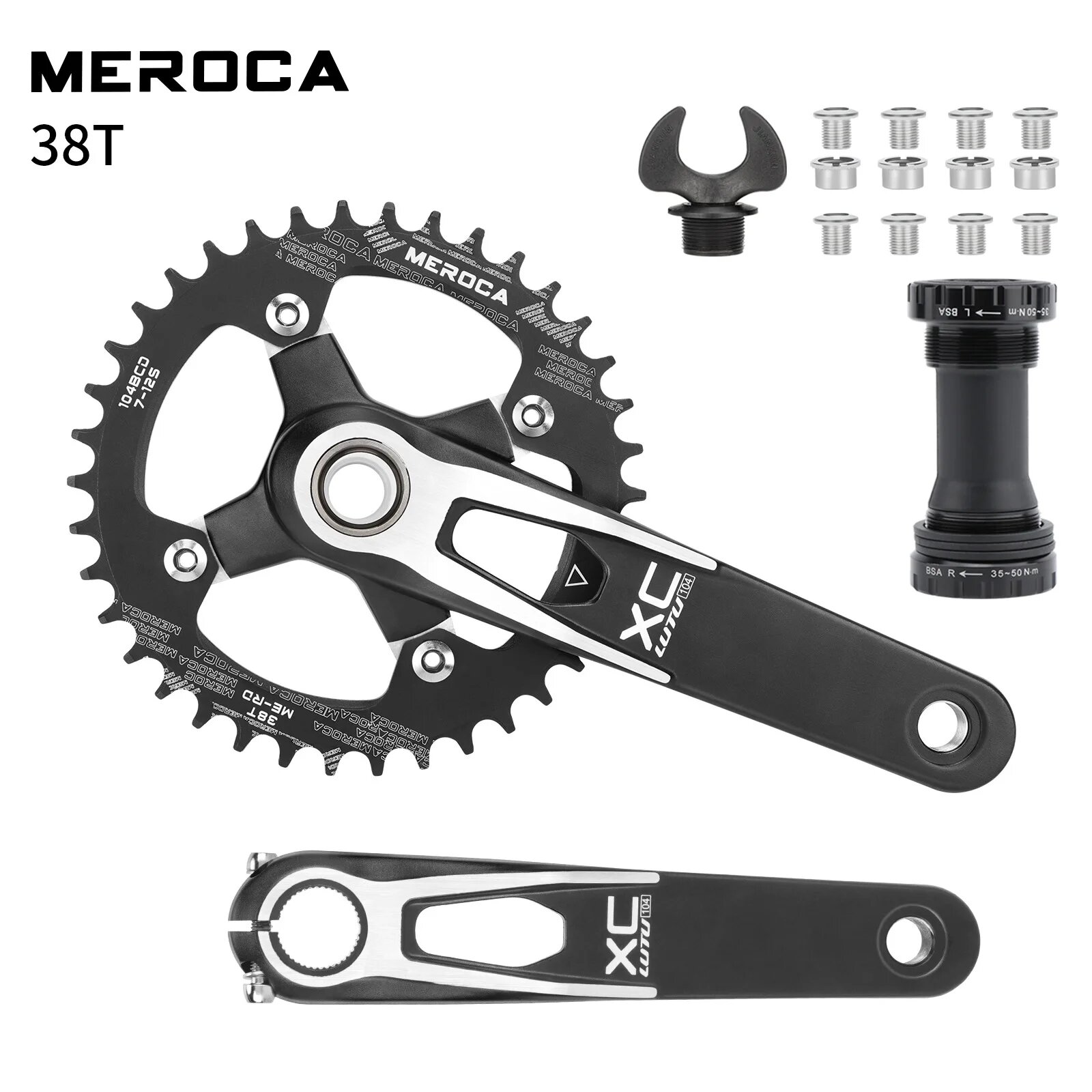 MEROCA 38T XC алюминиевый шатун 170 мм, черный