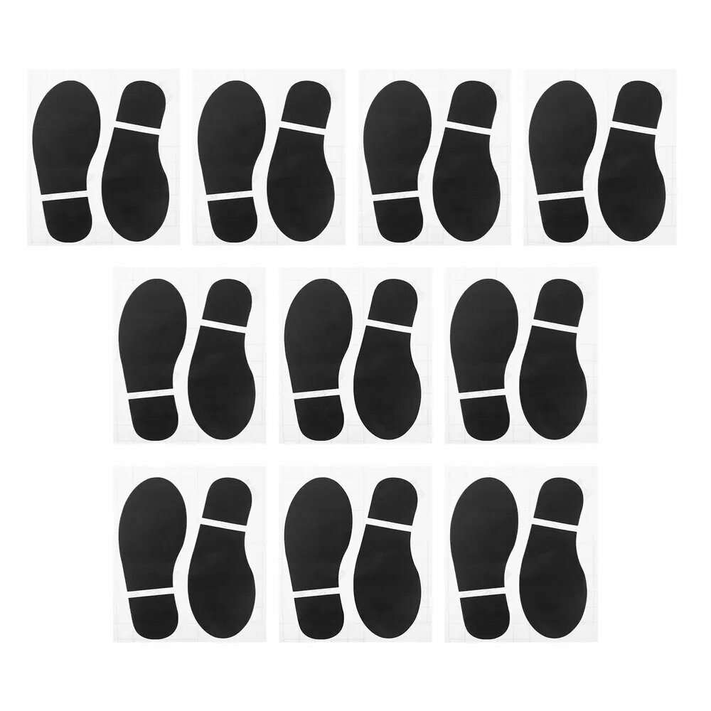 Наклейки отпечатков ног из пвх черного цвета для пола, 10 пар, для торговых центров
