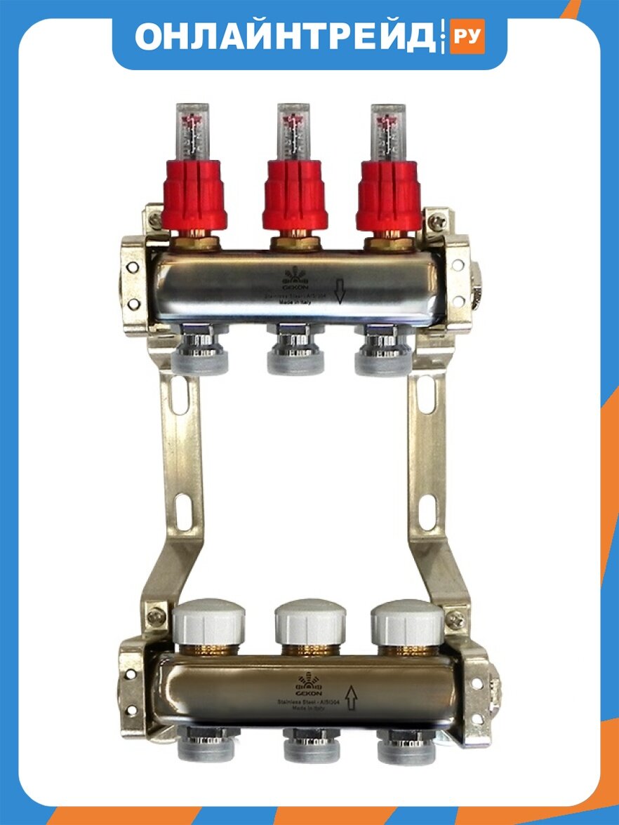 Коллектор Gekon 1"x3/4"EU, отв.-3 (в комплекте термостат, расходомер)