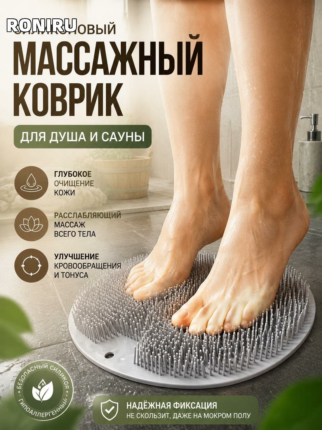 Силиконовый массажный коврик для душа и сауны — глубокое очищение, расслабляющий массаж и улучшение кровообращения