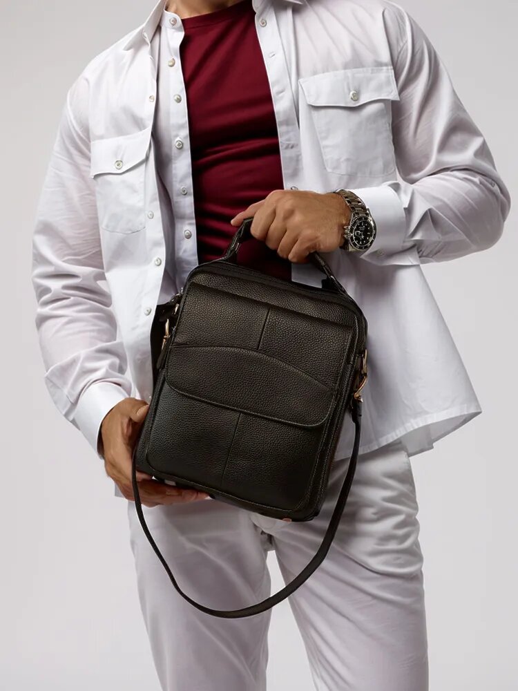 Сумка мужская DR BAGS, натуральная кожа, через плечо, черная