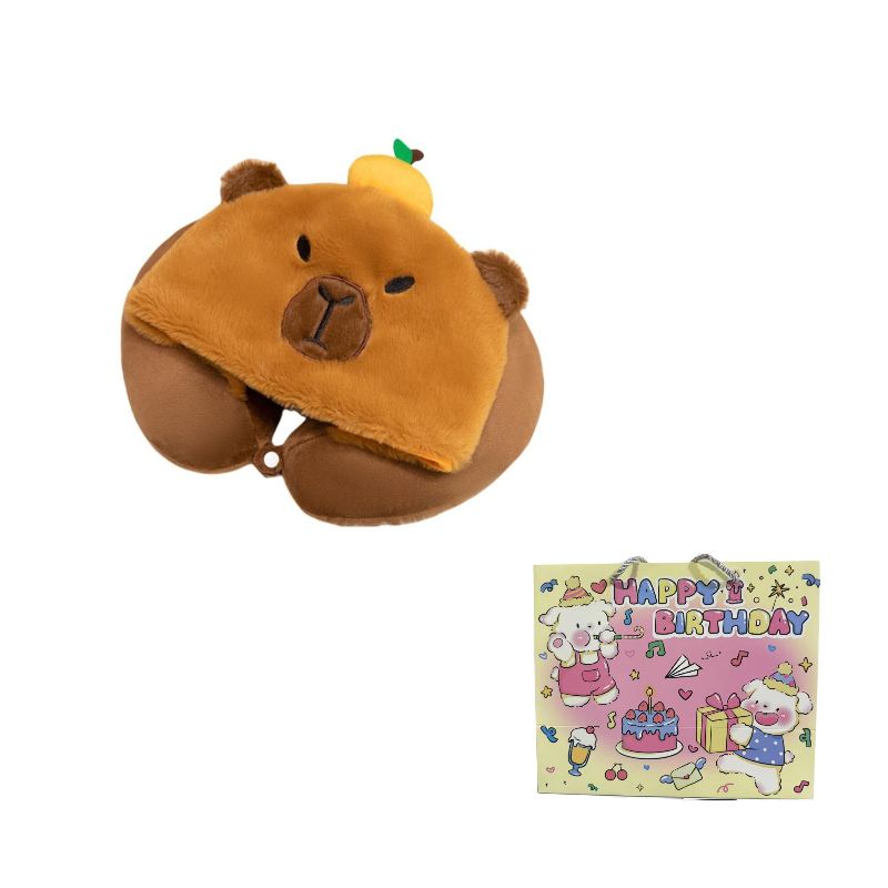 Подушка унисекс MIANHUIYI Capybara Hooded U-Shaped Pillow
