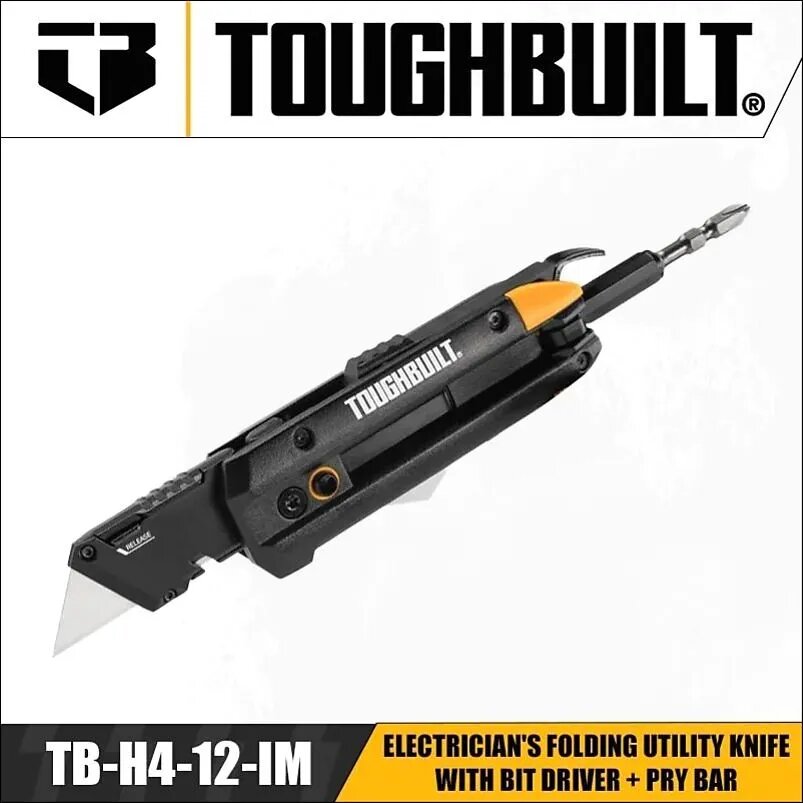 TOUGHBUILT TB-H4-12-IM Складной универсальный нож для электрика с битовой отверткой, монтировка, ручные инструменты