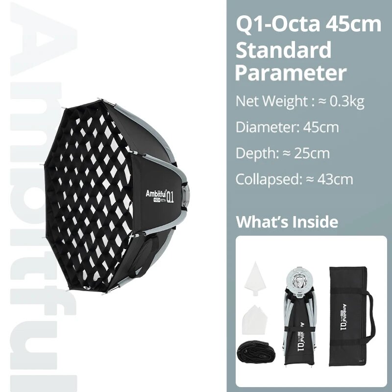 AMBITFUL Q1 Mini Софтбоксы для GODOX GODOX Mount, 45cm Octagon