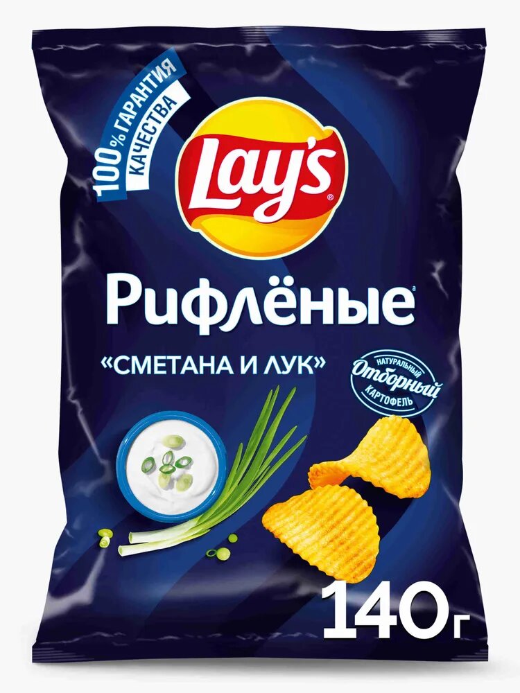 Чипсы картофельные Lay's Рифлёные со вкусом сметаны и лука, 140 г