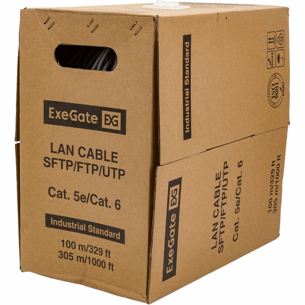 Кабель UTP ExeGate CU 4PR PREMIUM 25 AWG CAT5e 305м внутренний серый 281815 — фото 1