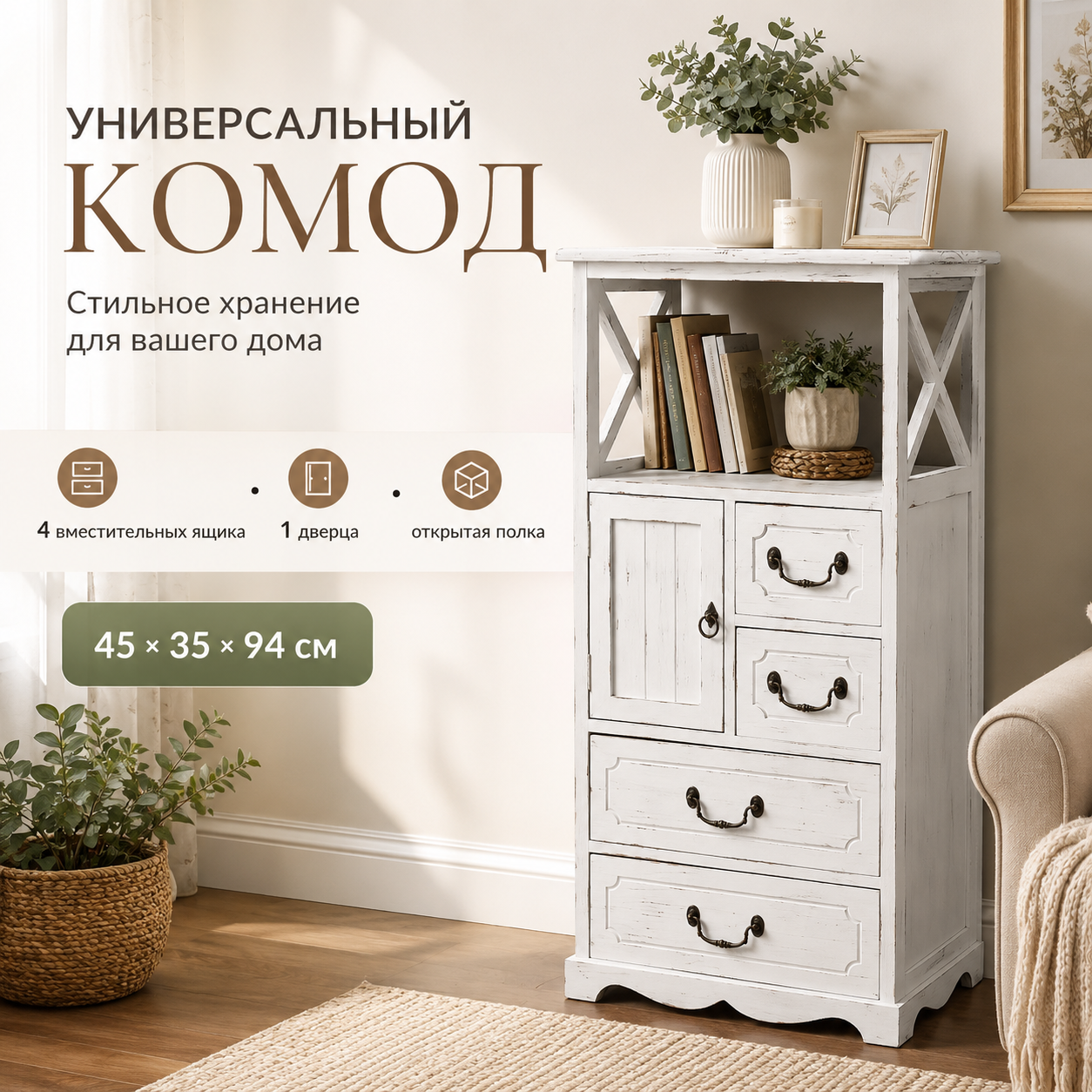 Комод из цельного дерева, простое хранение в стиле ретро, многослойный