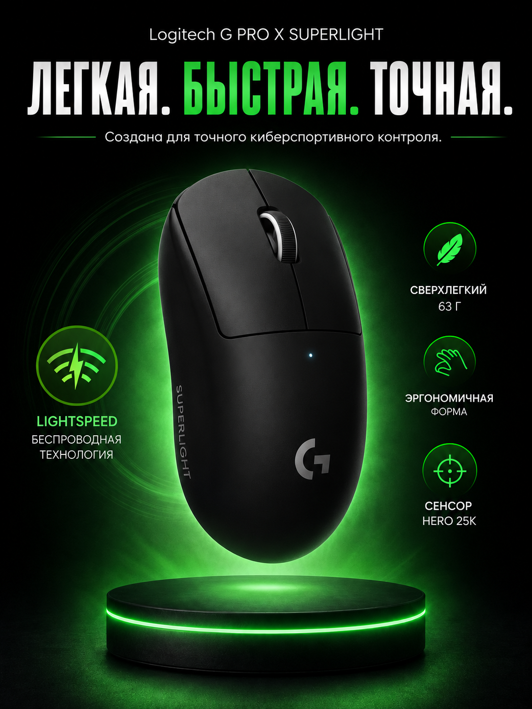 Беспроводная игровая мышь Logitech G Pro X Superlight, черный