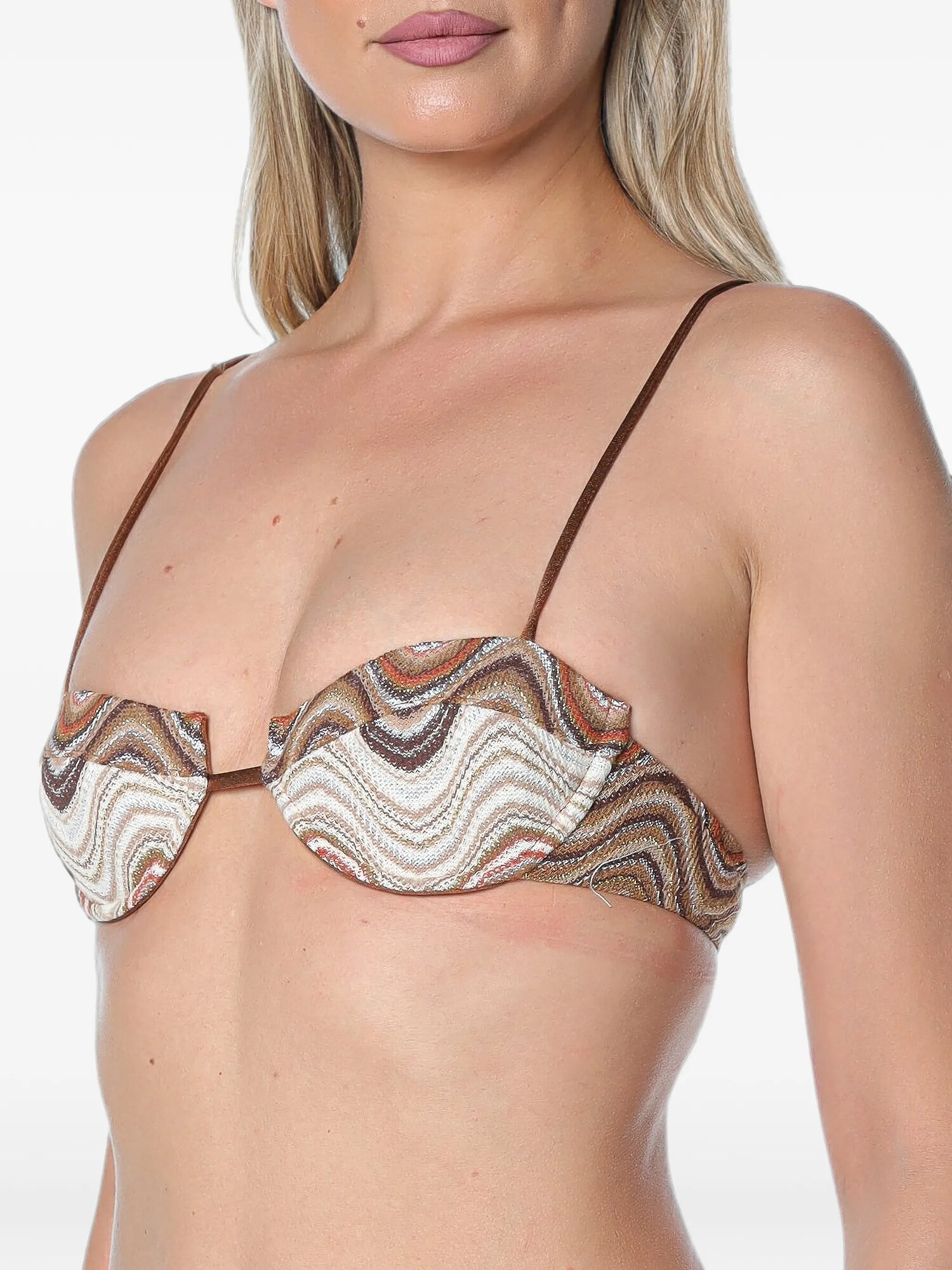 Купальник MC2 Saint Barth Salina wave-pattern bikini top, размер 40, бежевый/белый — фото 1