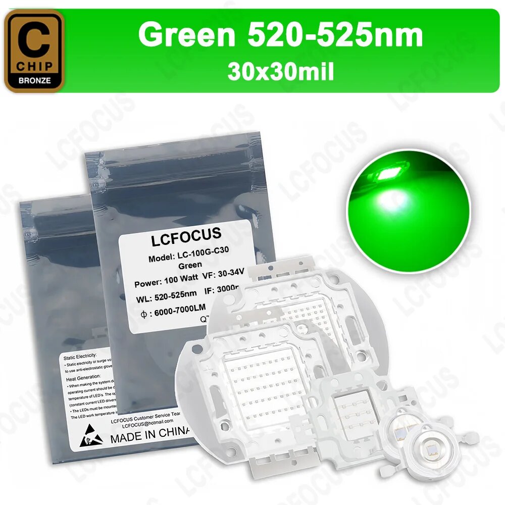 LCFOCUS Светодиодные бусины COB Зеленый, Green (30mil), 10 Watt x 1 Piece
