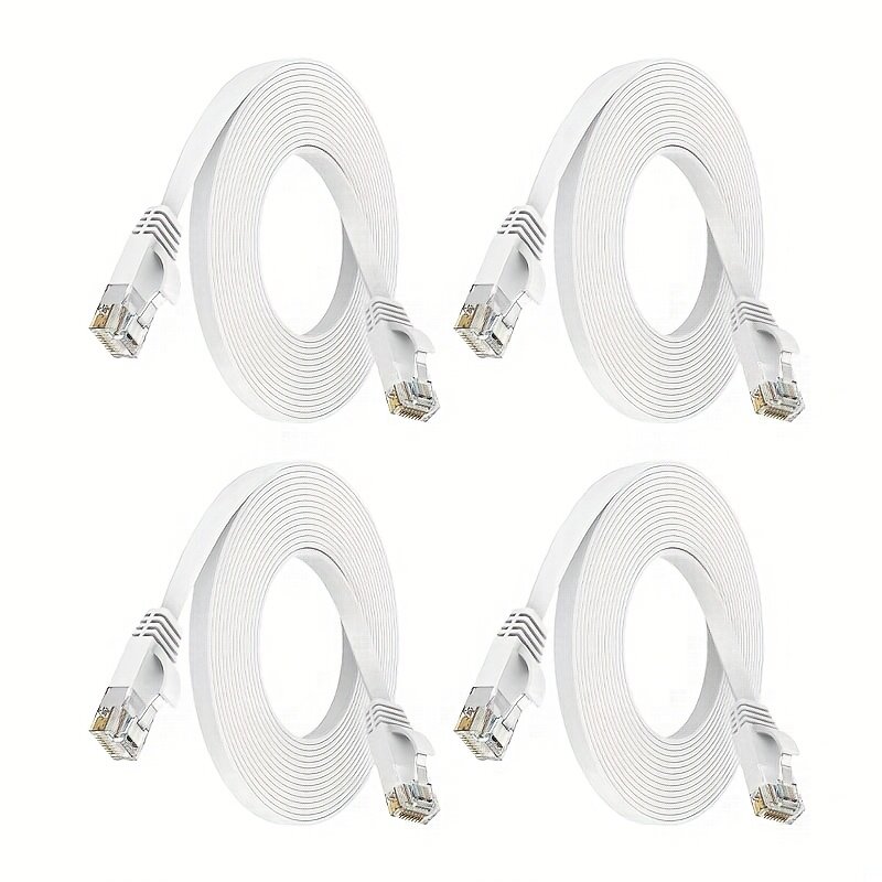 Кабель Ethernet Cat6 плоский, патч-корд 0,5 м (19,69 дюйма), 4 шт, белый, RJ45, 1 Гбит/с, без защелки, позолоченные контакты, для внутреннего и наружного использования, подходит для ПК, ТВ, планшета, роутера, принтера, серверов