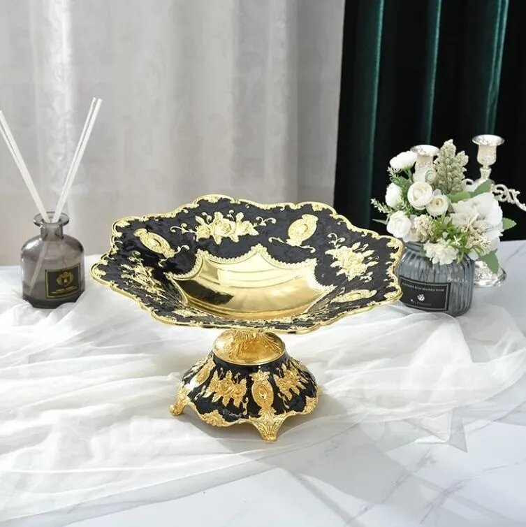 Конфетница, диаметр 34.5 см, металл, золото, 1 шт, на ножке