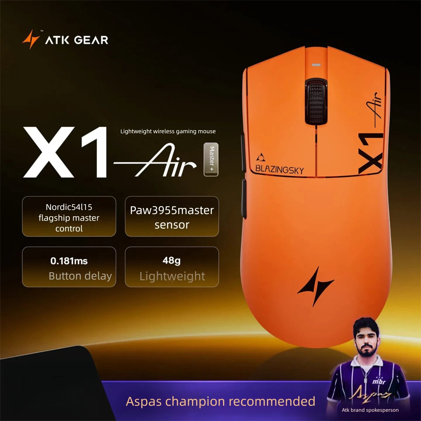 ATK Blazing Sky X1V2/X1 Air Master Edition+ беспроводная игровая мышь Оранжевый, X1 A IR Orange