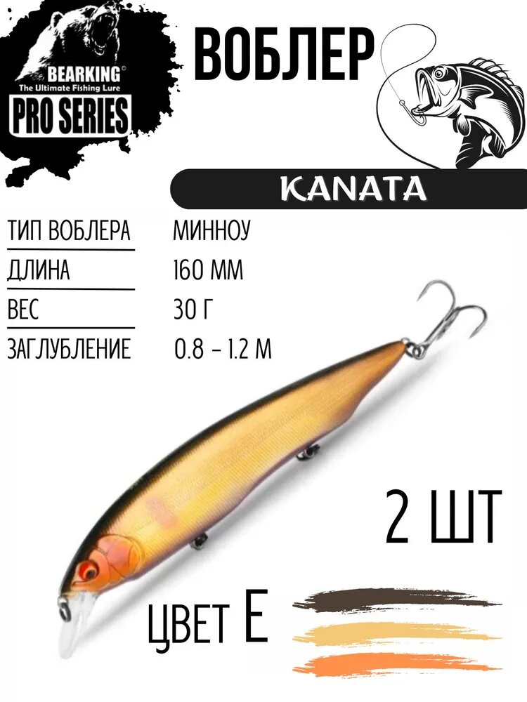 BEARKing Воблер PRO SERIES Kanata Минноу, 160 мм, 30 г, заглубление 0.8-1.2 м, плавающий, цвет E, 2 шт.