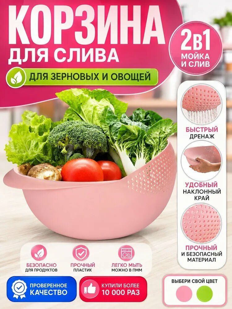 Дуршлаг, диаметр 22 см, 1 предм.，Розовый поддон для слива воды