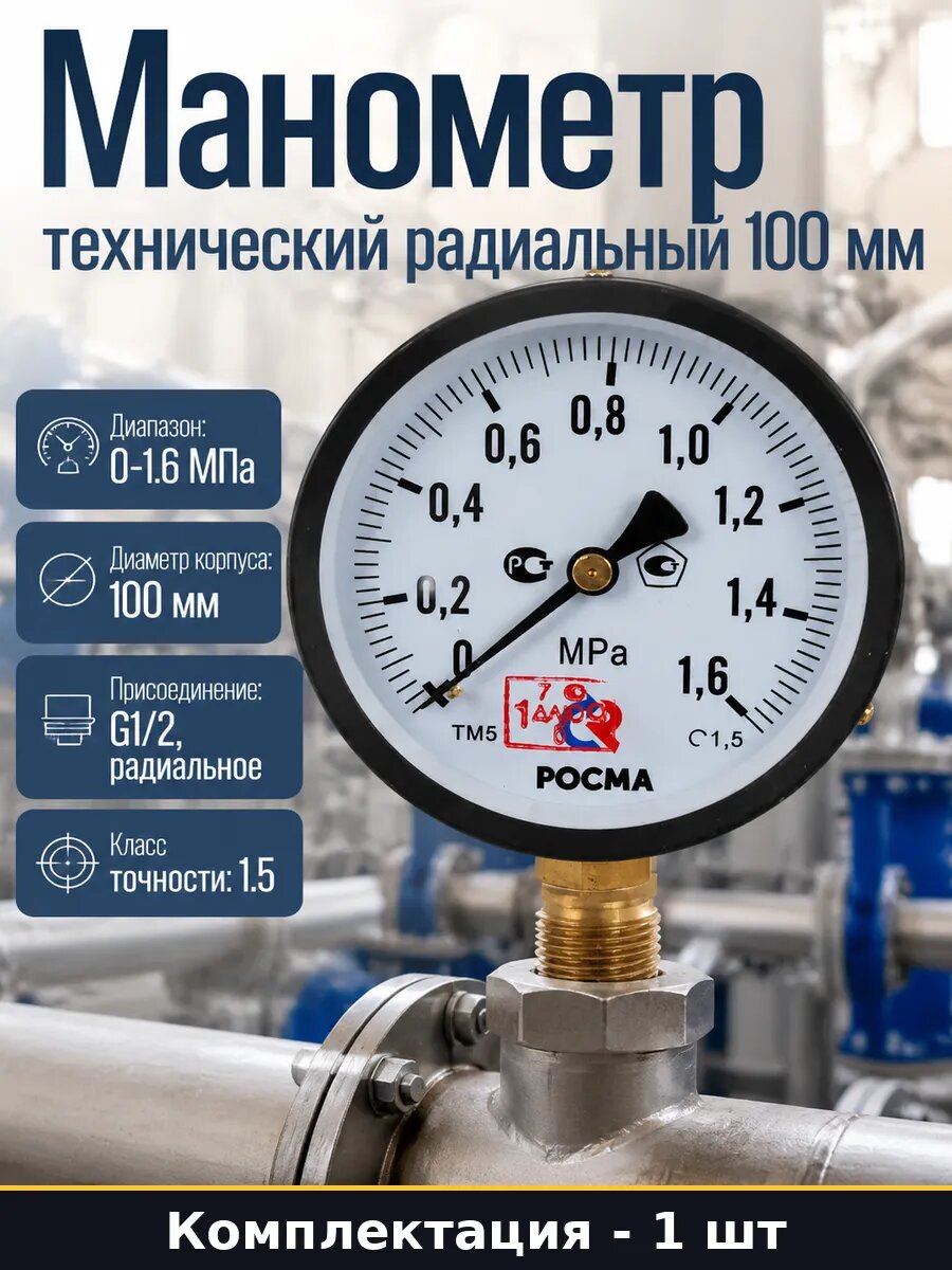 Манометр технический радиальный 100 мм 1.6 МПа в госреестр