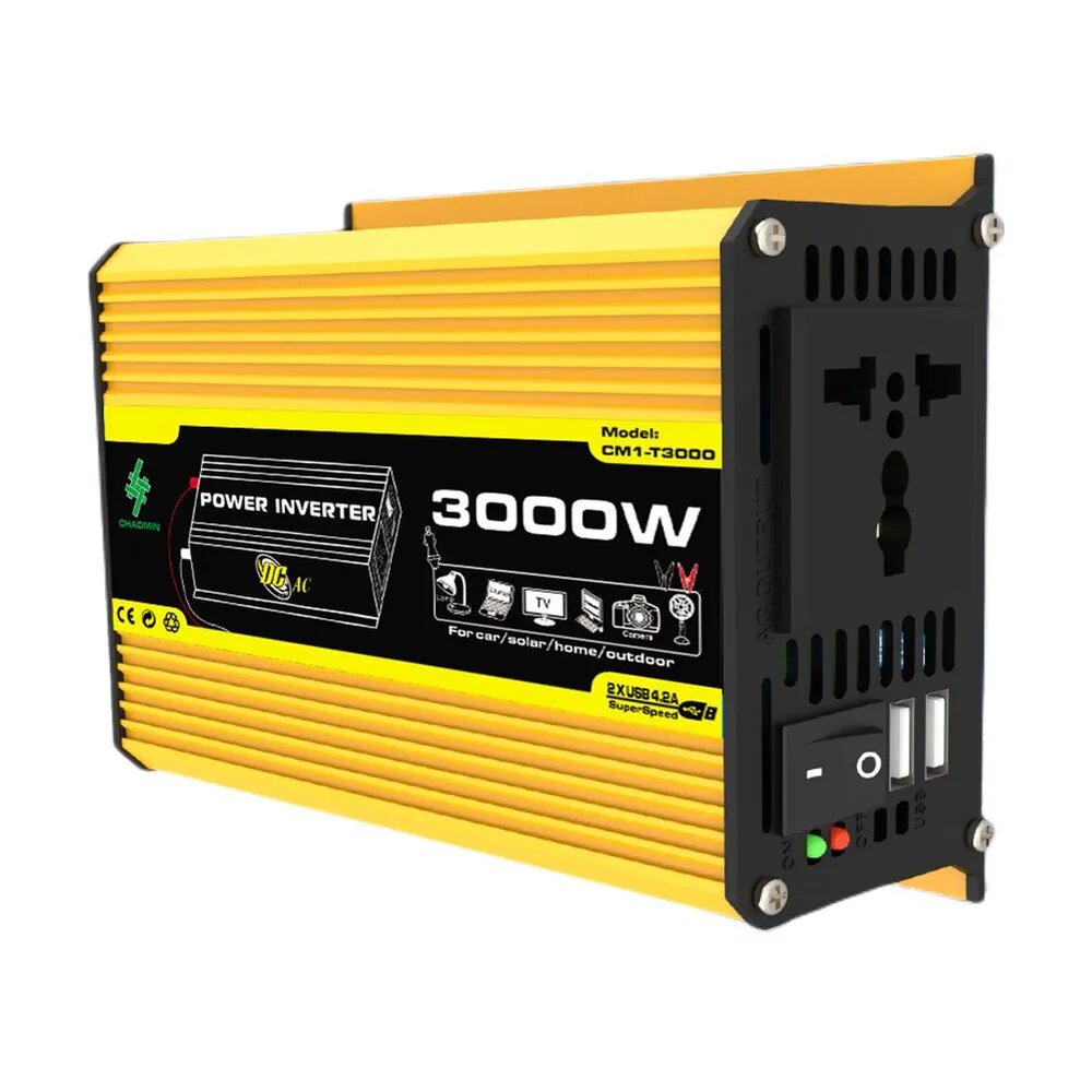 Инвертор автомобильный CHADWIN CM1-T3000 3000W желтый для авто, дома, кемпинга, с USB