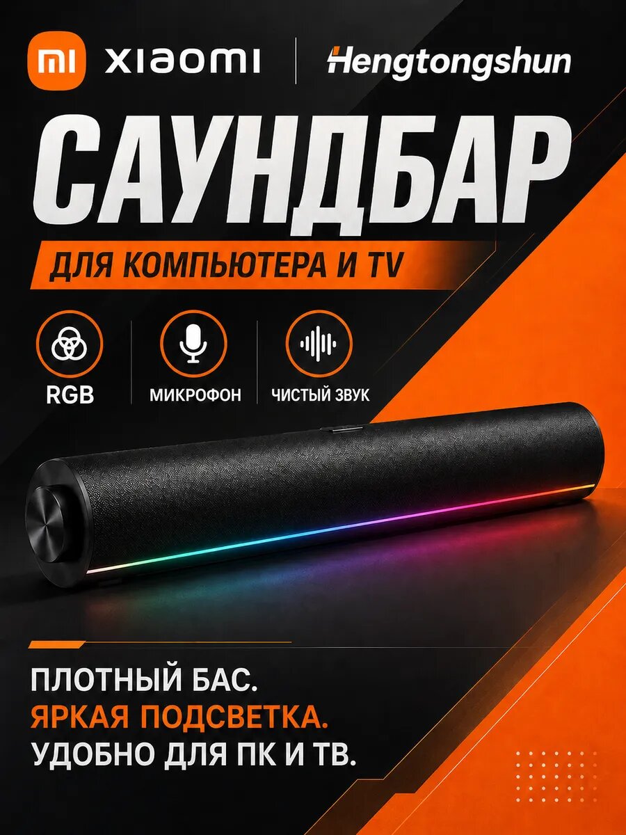 Колонка для компьютера саундбар c RGB подсветкой