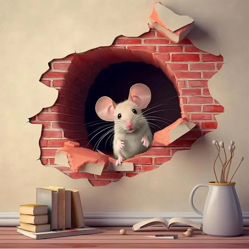 Настенная наклейка ПВХ с отверстием для мышки, тема чтения книги Серый, 40cm(15.75 inch), B