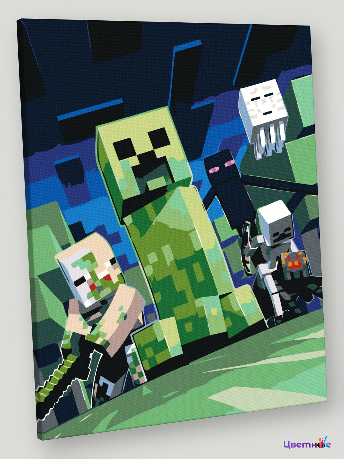 Картина по номерам на холсте с подрамником "Игра Майнкрафт Minecraft: Крипер, мобы" 40x50 см, Герои Детские