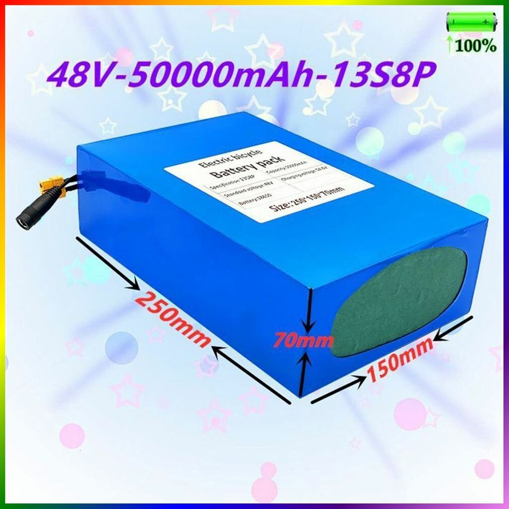 Аккумулятор 48V 50000mAh 18650 13S8P Литиевый аккумулятор 1000W Электрический велосипед Батарея 50A BMS с зарядным устройством
