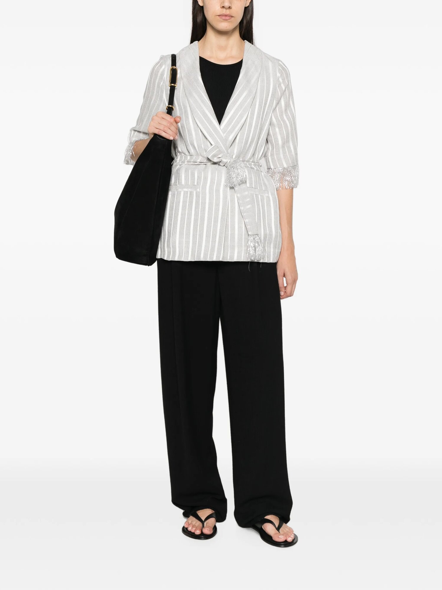 Куртка Marc Ellis Striped fringe-trimmed jacket, размер 42 — фото 1