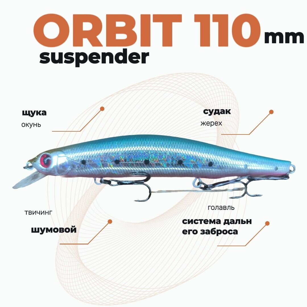 Воблер на щуку Orbit 110 mm suspender шумовой заглубление до 1,5cool #003 на , судака , окуня