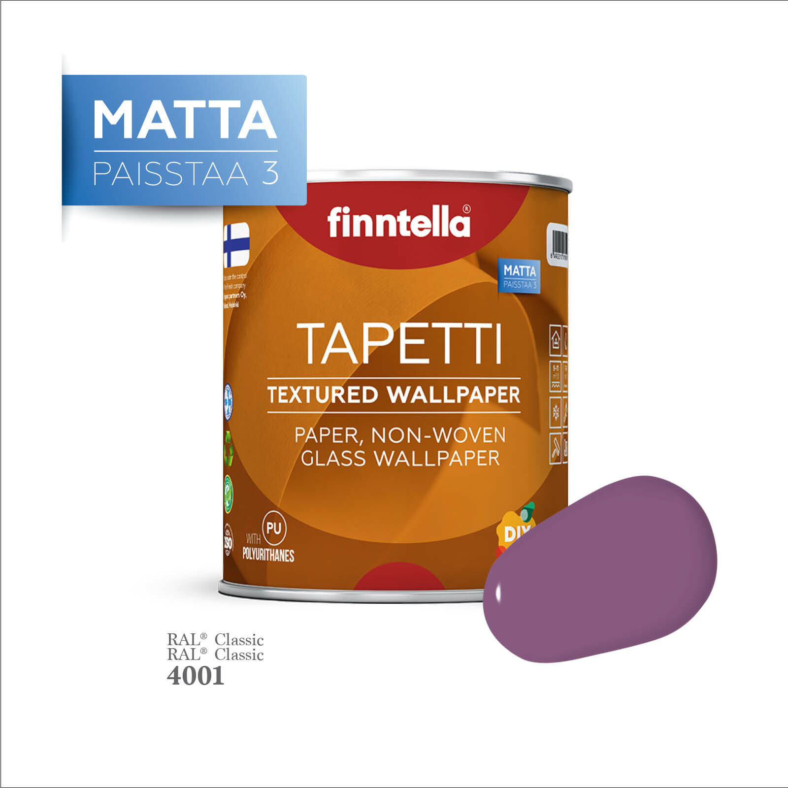 Матовая краска для обоев под окраску TAPETTI Matta FINNTELLA, Цвет RAL 4001 Красно-сиреневый (Red lilac), 0,9л