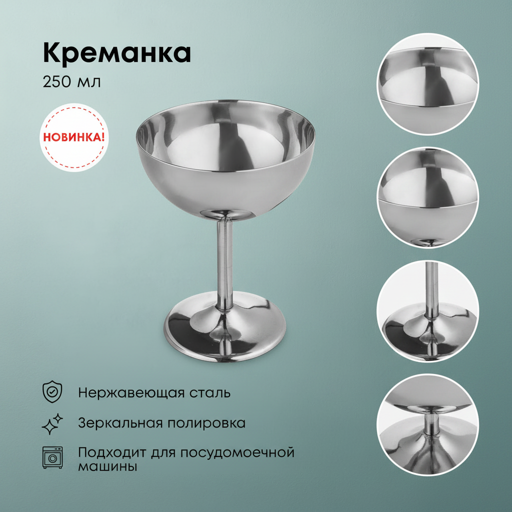 Креманка металлическая на ножке для мороженого